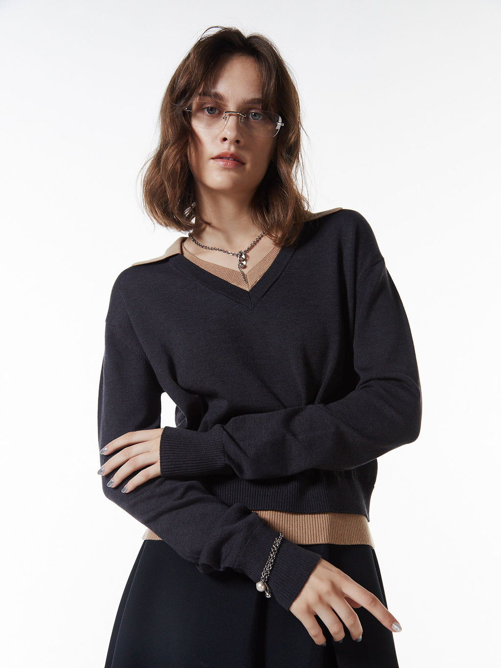 MOON LAYERED VNECK KNIT – JOSEMOON